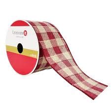2.5" Wired Checkered Ribbon by Celebrate It Christmas Red & Beige 25ft
