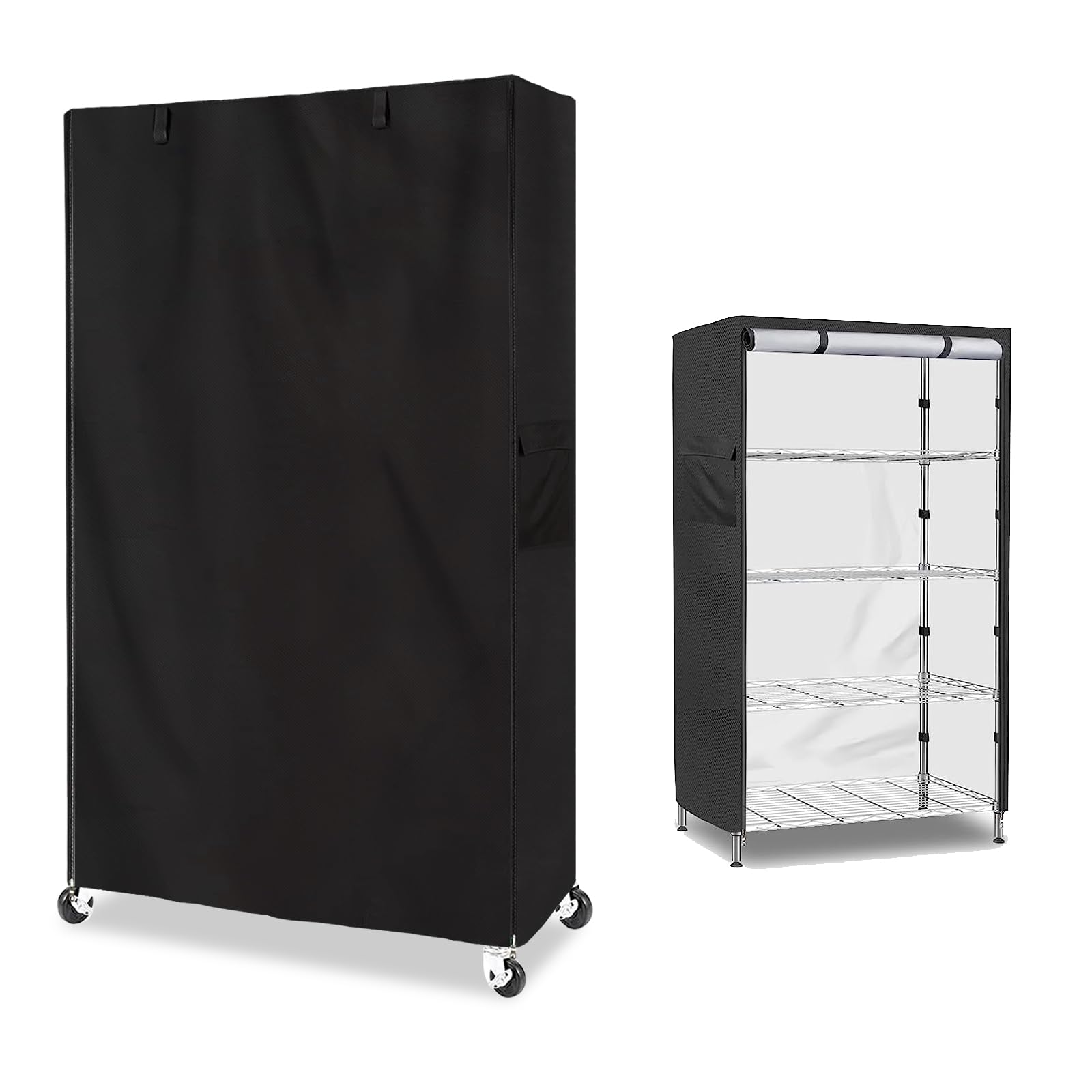 Aacabo Shelf Cover,Waterproof Dustproof Storage Shelving Unit Cover,Fits 60"Wx24"Dx72"H Shelf,Shelf Display Rack Protector Cover with Zipper,Black(Cover only)