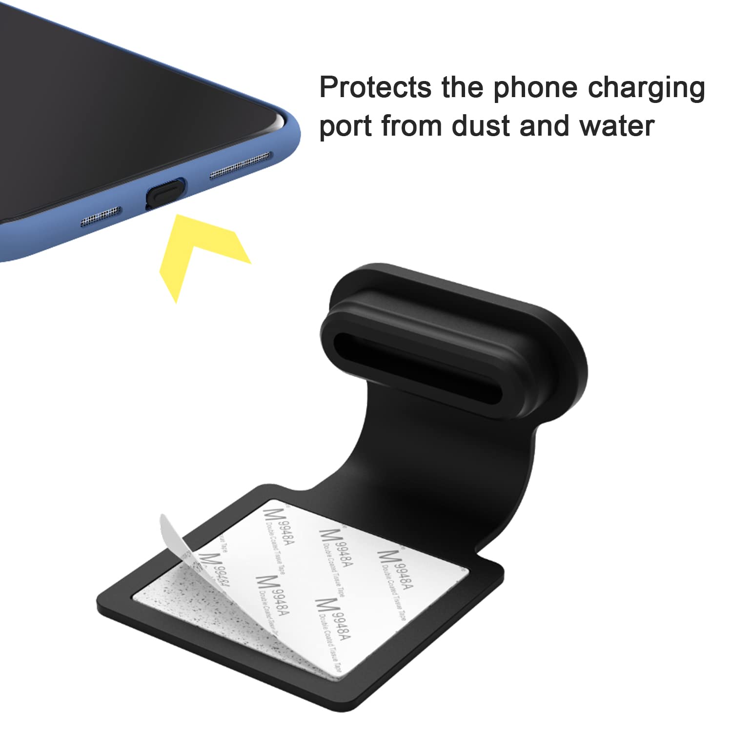 2 Pack Phone Anti Dust Plugs, Black Ultra-Thin Flat Design Anti Lost Silicone Soft Flexible Protects Charging Port Dust Cover Compatible with iPhone Lightning (Black)
