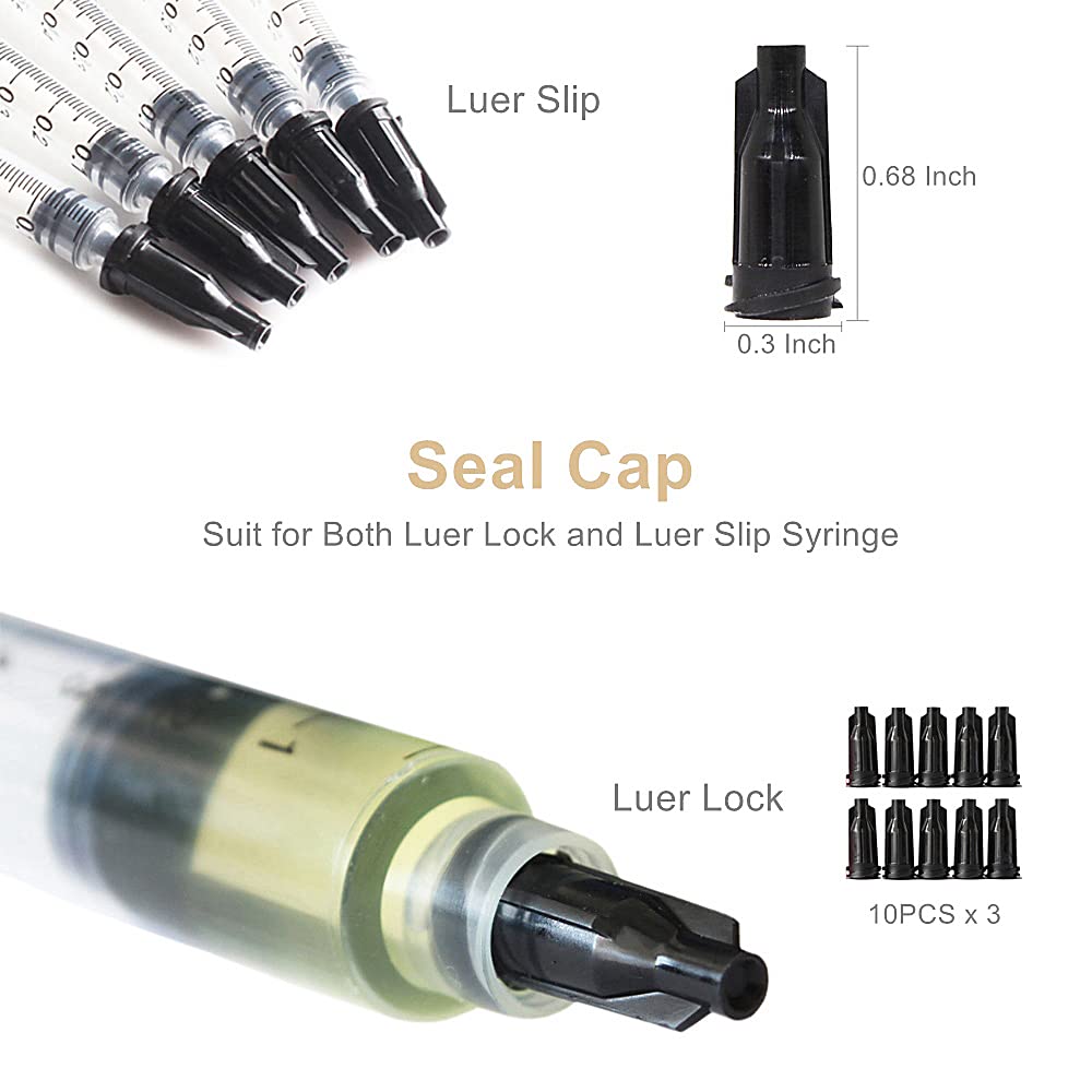 BSTEAN 30 Pack - 1ml, 3ml, 5ml,10ml, 20ml Syringes with 14ga, 16ga,18ga, 20ga, 22ga and 25ga Blunt Tip Needles and Caps for Refilling and Measuring Liquids, Oil or Glue Applicator