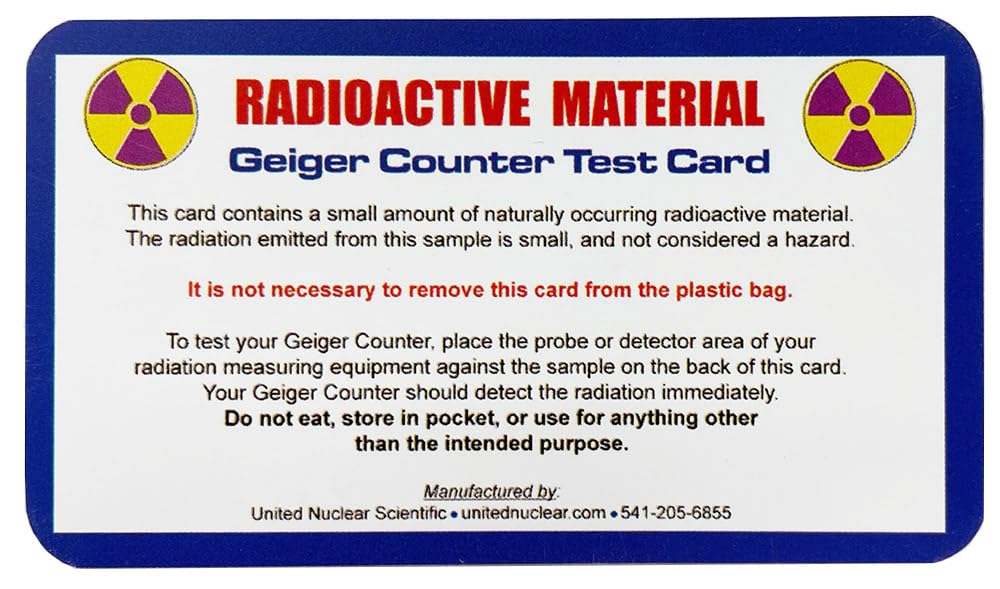 United Nuclear Geiger Counter Test Card