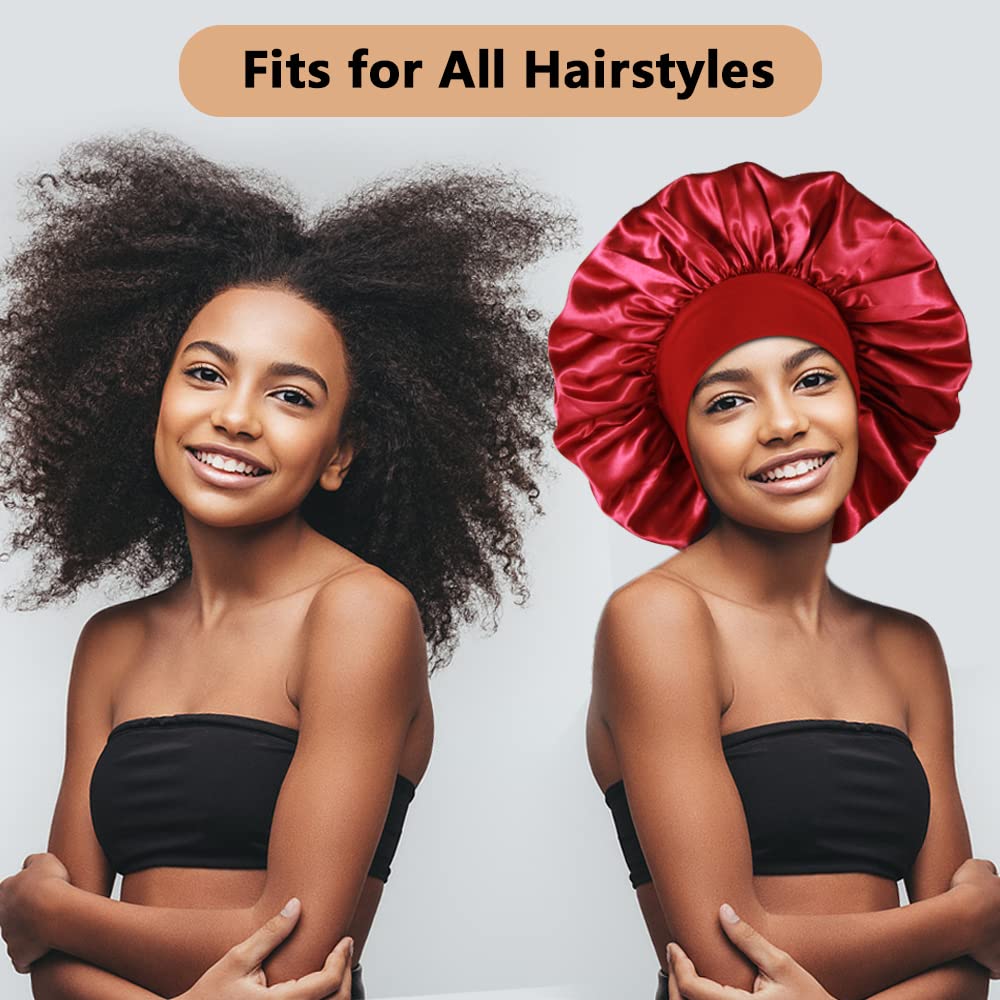 3PCS Extra Large Satin Bonnets for Black Women, Hair Bonnets for Sleeping Braids Curly Hair, A