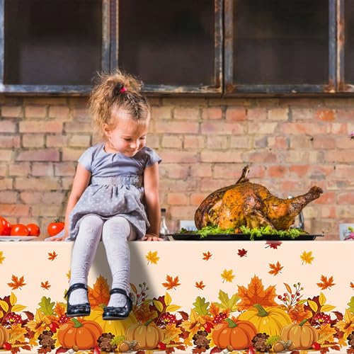 3-Piece 54 x 108 Inch Fall Harvest Plastic Tablecloth - Autumn Maple Leaves Disposable Rectangle Table Cover for Thanksgiving Day Parties, Dinners, and Celebrations, Indoor Outdoor Table Decorations