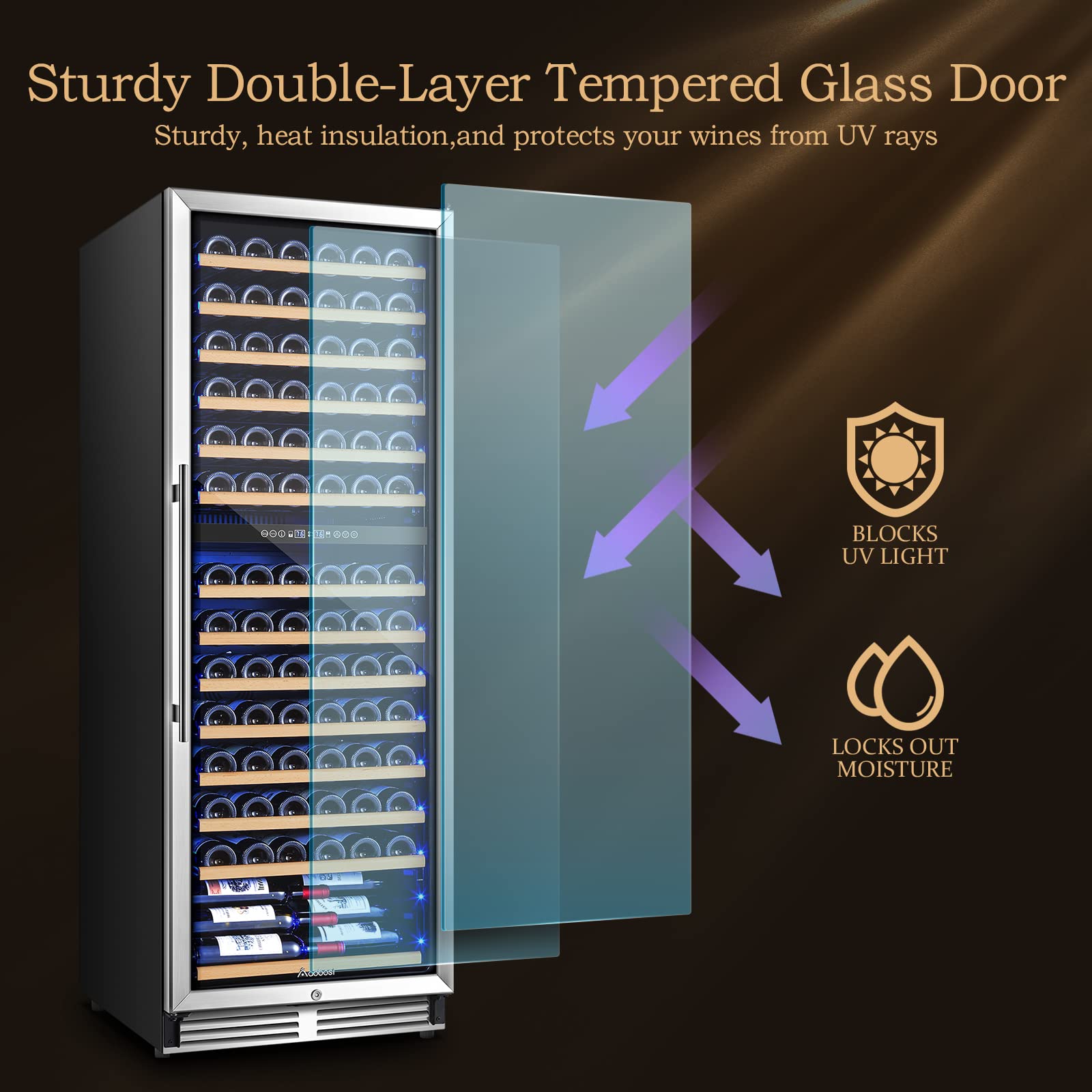 AAOBOSI 24 Inch Wine Cooler Dual Zone, 154 Bottles Wine Refrigerator Built in or Freestanding Wine Fridge 40ยฐF-65ยฐF with Intelligent Temperature Control-Memory Function-Powerful Compressor-Quiet
