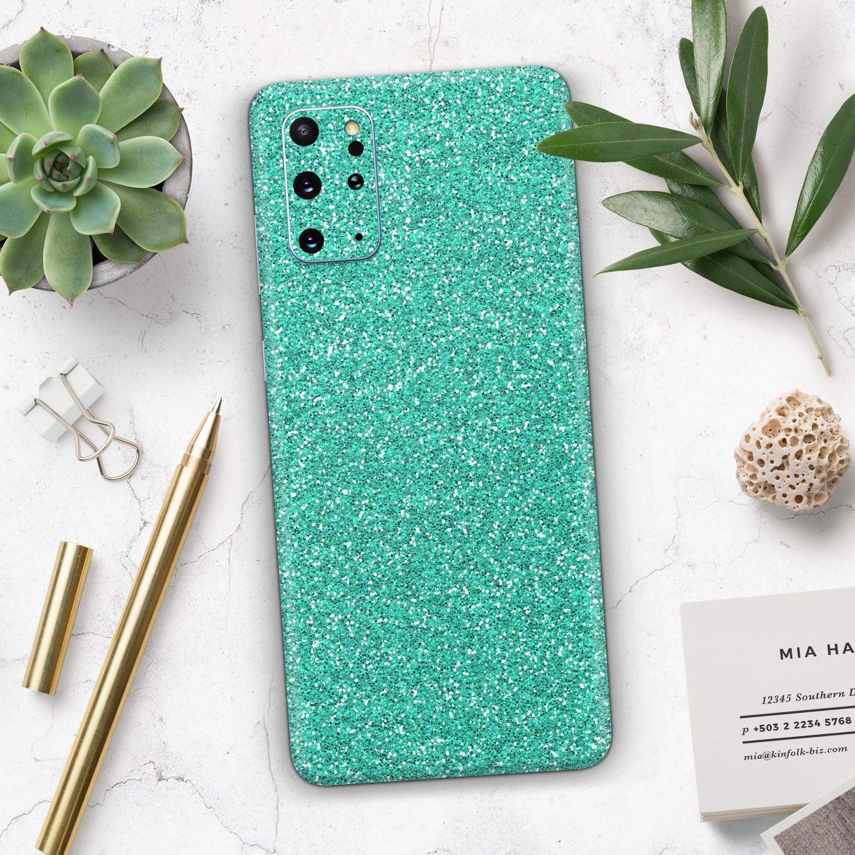 DesignSkinz Sparkling Teal Ultra Metallic Glitter Protective Vinyl Decal Wrap Skin Cover Compatible with The Samsung Galaxy S20 (Screen Trim & Back Glass Skin)