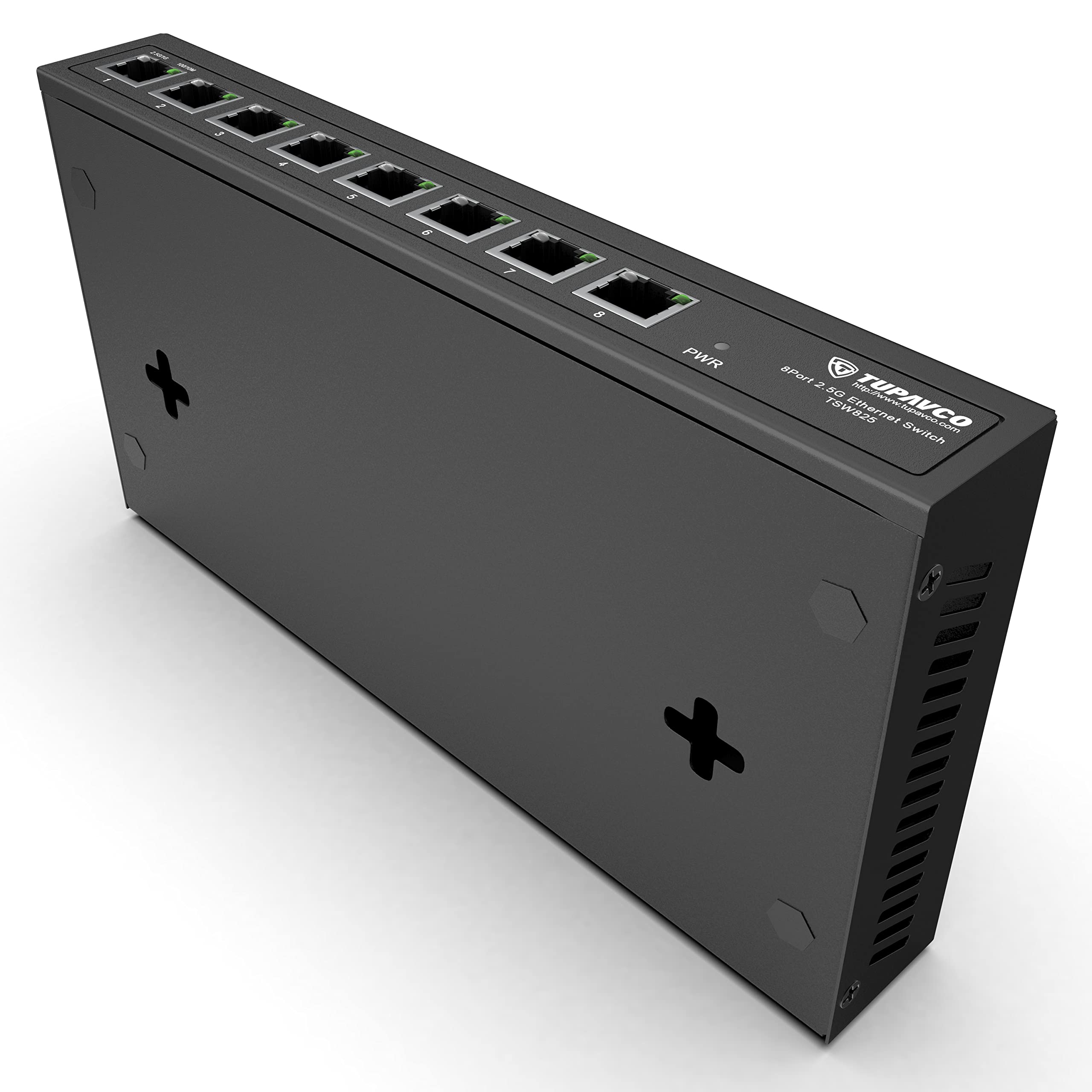 2.5GB Switch (8 Port) for Ethernet Network - High Speed 10M/100M/1G/2.5G Gigabit (802.3bz) - Unmanaged Plug & Play Fanless LAN Splitter - Metal Case - Wall Mountable - Tupavco TP1980