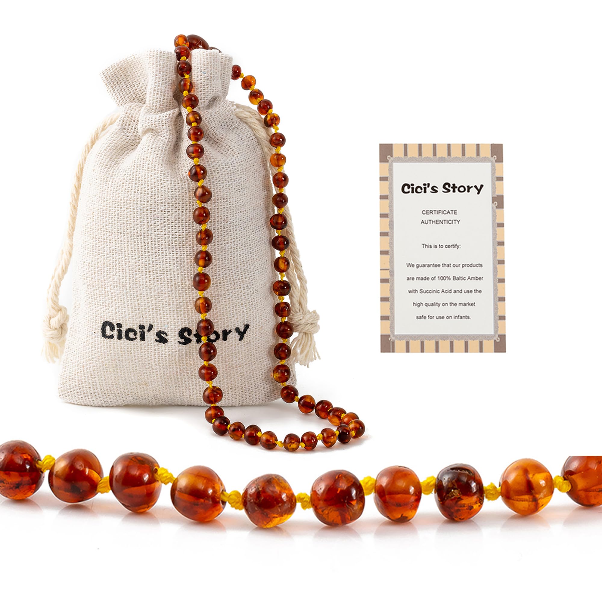 Cici's Story Amber Necklace (Cognac)(11 Inches) - Certified Authentic Baltic Amber