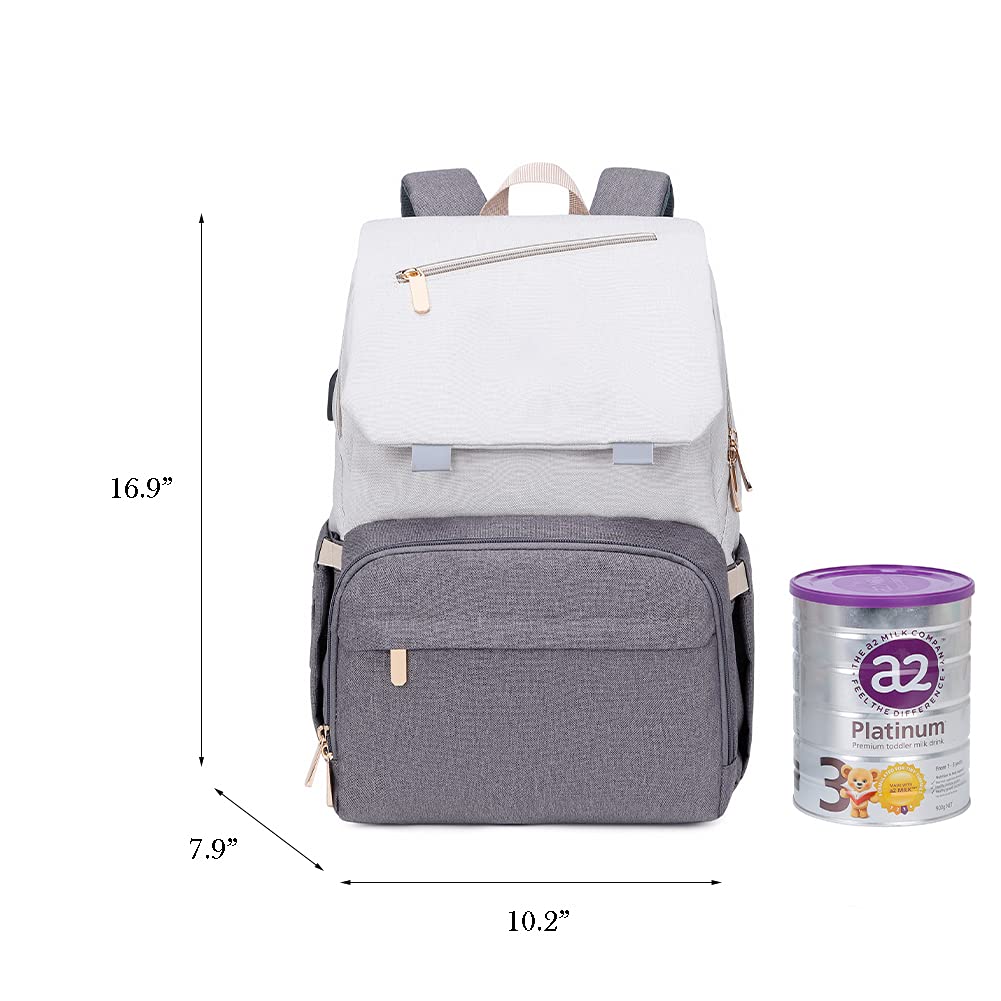 OUSIJOJO Diaper Bag Backpack, Modern Diaper Bag with USB Charging Port and Stroller Straps Baby Bags for Boys Girls, Large Capacity Multifunction Travel Nappy Back Pack for Moms Dads,Beige