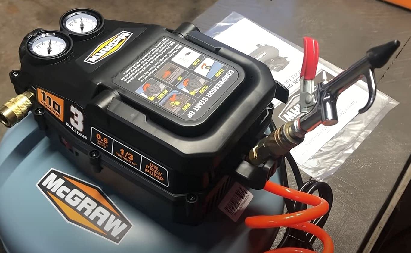 3 Gallon 1/3 HP 110 PSI Oil-Free Pancake Air Compressor