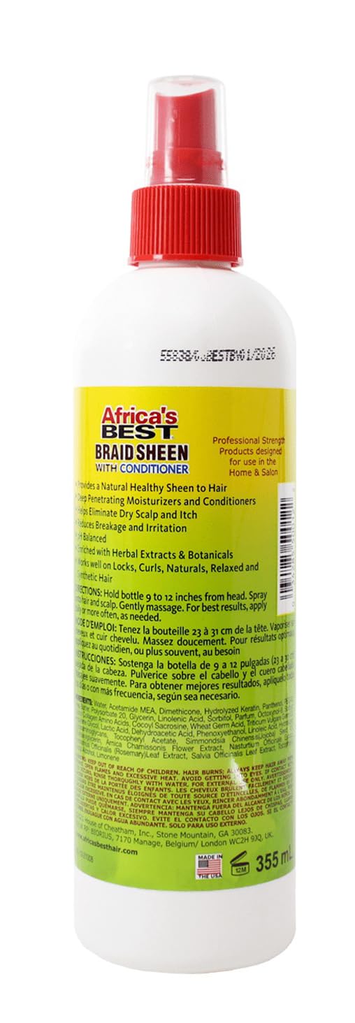 Africa's Best Braid Sheen Spray With Conditioner, 12 Ounce, Green, 1-102-12-1243-01