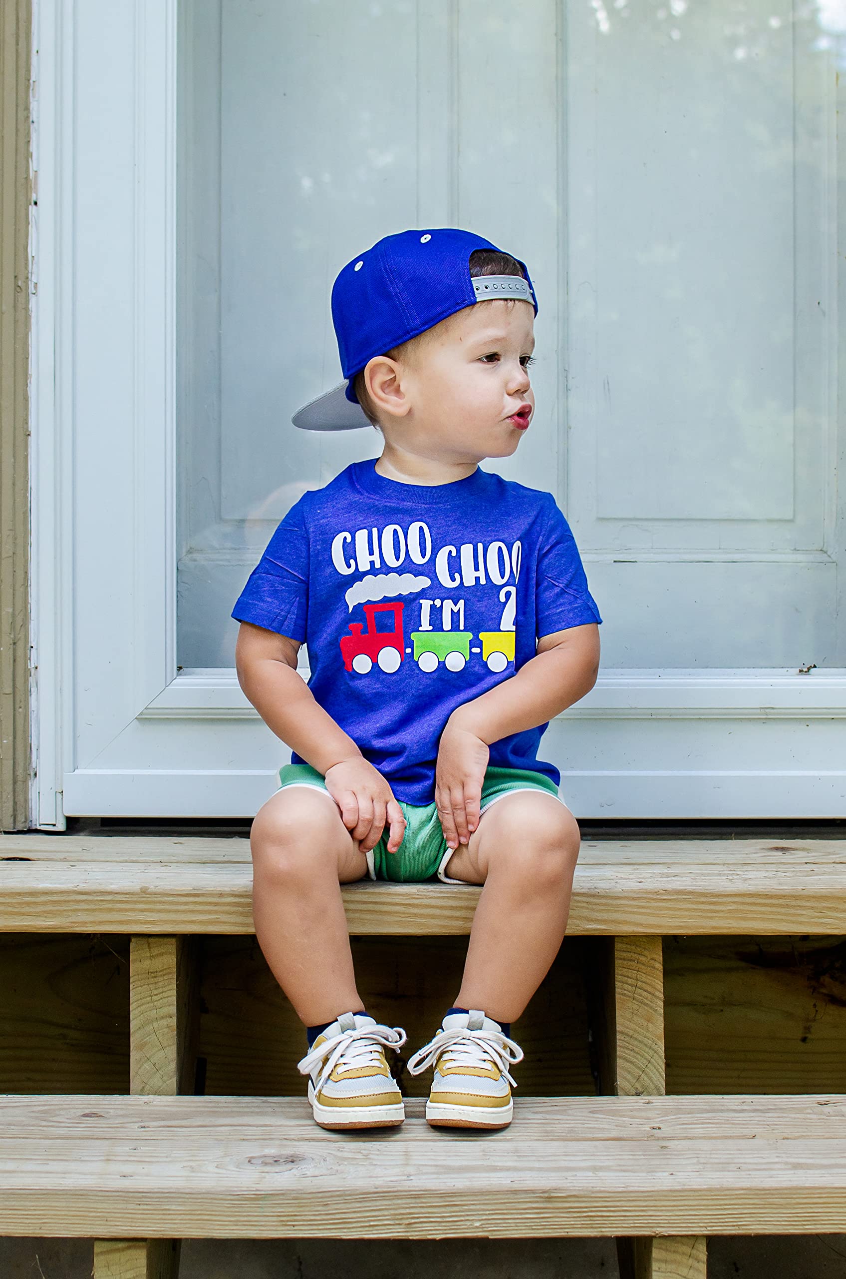Olive Loves Apple Choo Choo I'm Two Boys 2nd Birthday T-Shirts for Baby Boys Second Birthday Outfit Vintage Royal Shirt 2T