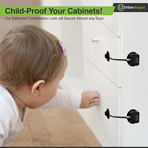 Urban August Adhesive Combination Lock โ Childproofing & Baby Safety, Heat Resistance, Easy to Install with Heavy Duty 3M Adhesive Tape, Best for Cabinets, Drawers, Doors & refrigerators (Two)