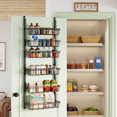 1Easylife Over The Door Pantry Organizer, 6-Tier Adjustable Pantry Door Organizer, Metal Pantry Organization and Storage with 6 Baskets, Heavy-Duty Hanging Spice Rack for Kitchen Pantry Bathroom