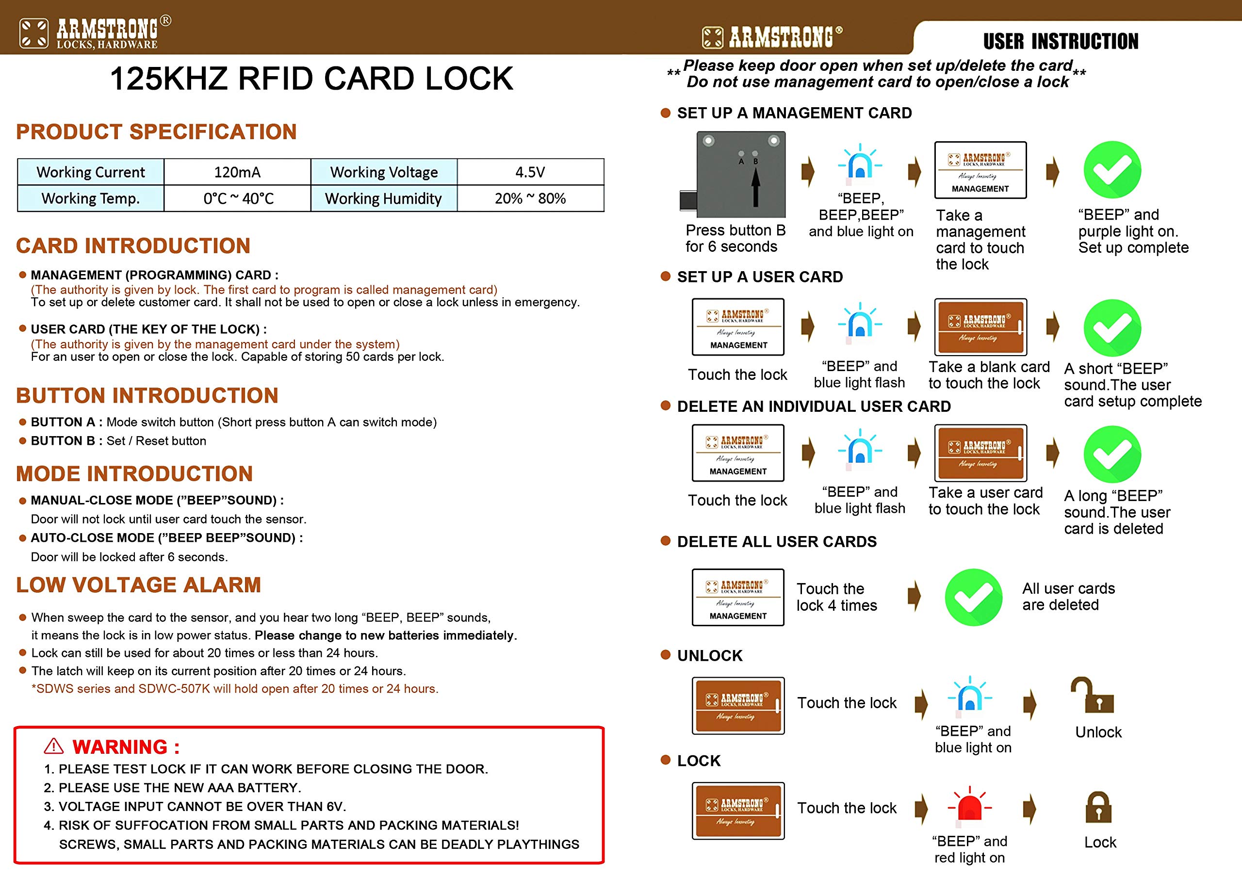 Armstrong RFID Lock, Hidden Lock Plunger Style