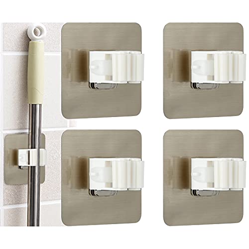 Broom Holder, MENXEN Broom Organizer Wall Mount Mop Holder Self Adhesive No Drilling Super Anti-Slip Split Type, Broom Hanger Wall Mounted & Tool Organizers for Home, Kitchen, Garden, Garage Storage (4 Pack)