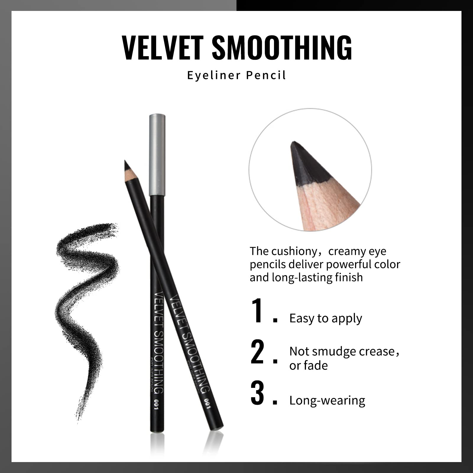 Erinde 12PCS Black Eyeliner Pencil Set, Soft Black Eye Liner Eyebrow pencil Waterproof Natural Matte Hypoallergenic Eyeliners Makeup Pencils, Easy to Color, Long Lasting, Halloween Makeup for Women
