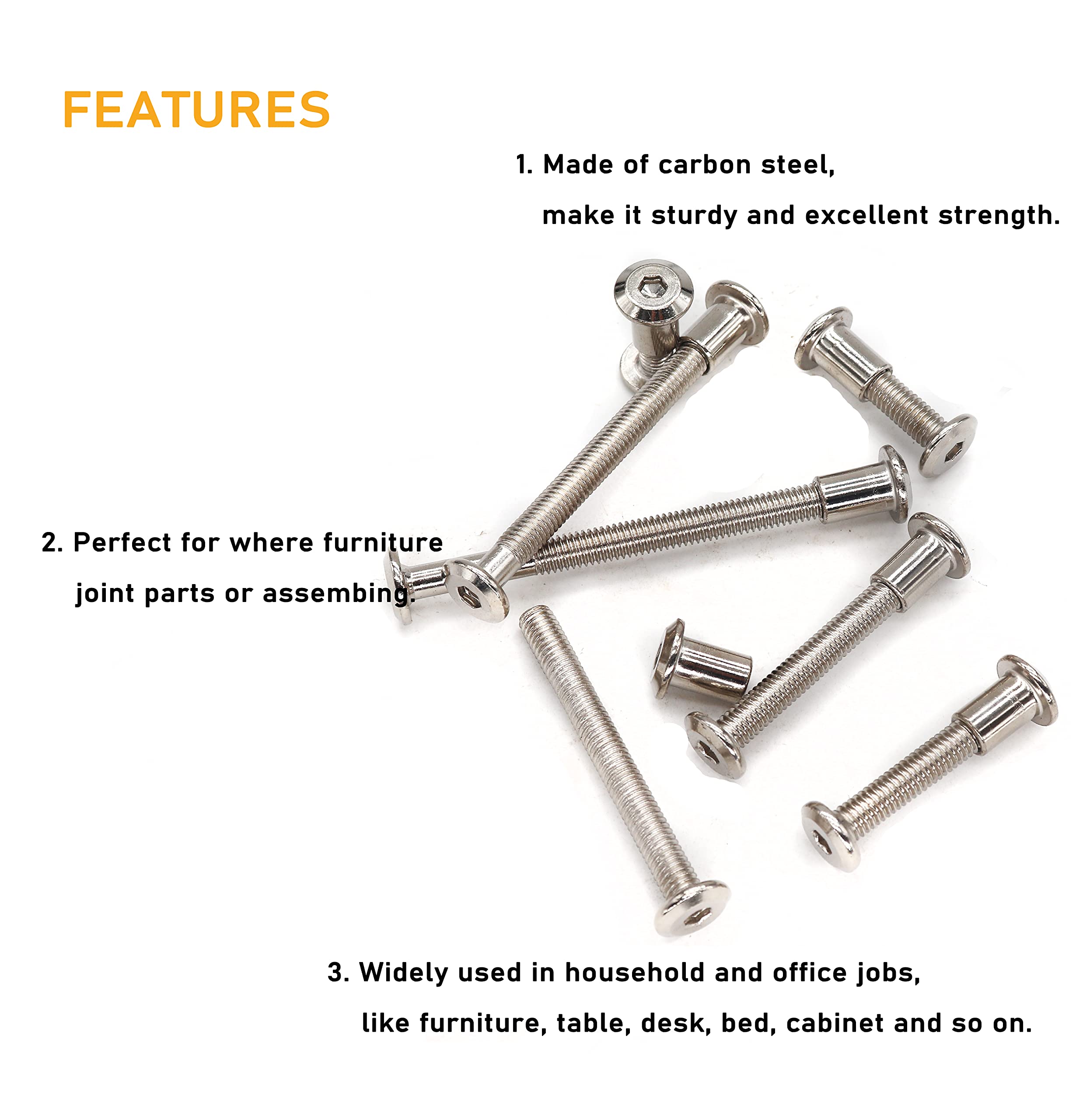 binifiMux 10-Pack M6-1.0 x 35mm Rivet Countersunk Hex Head Socket Cap Bolt and Barrel Nut for Furniture