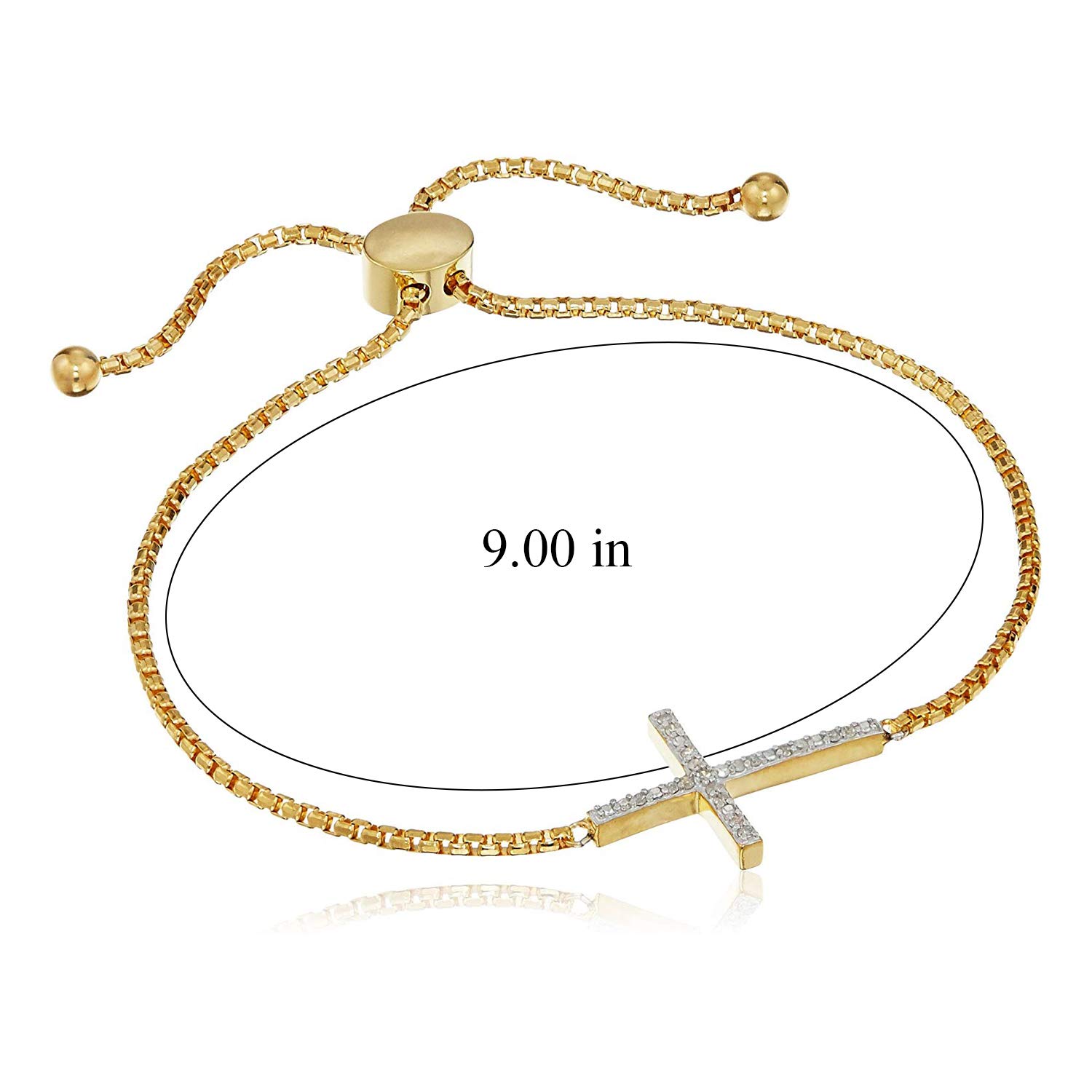 18k Gold Plated Sterling Silver Diamond Cross Bolo Adjustable Bracelet (1/10cttw, I-J Color, I2-I3 Clarity), 9"