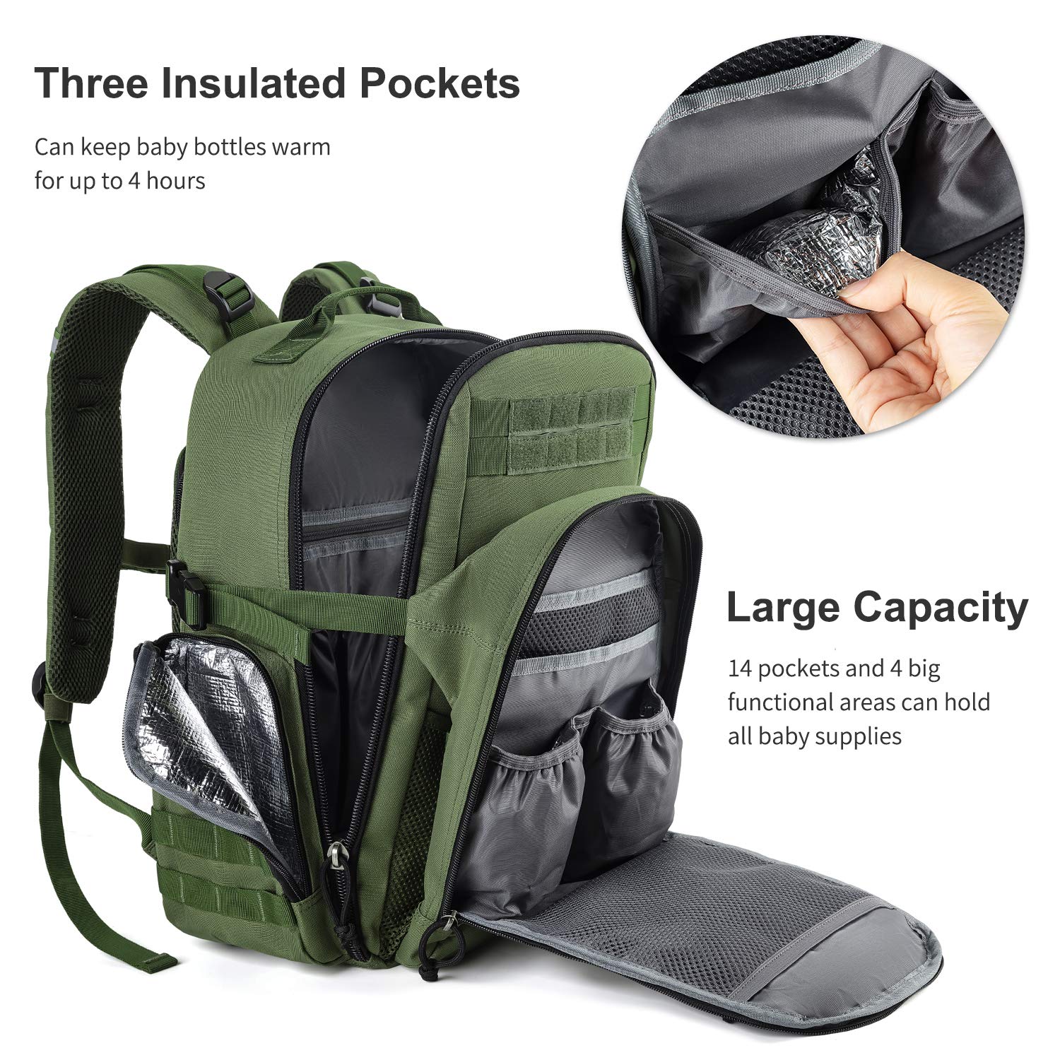 espidoo Diaper Bag Backpack for Dad, Military Tactical Backpack with Molle System, Large Travel Bag Backpack for Men, Black