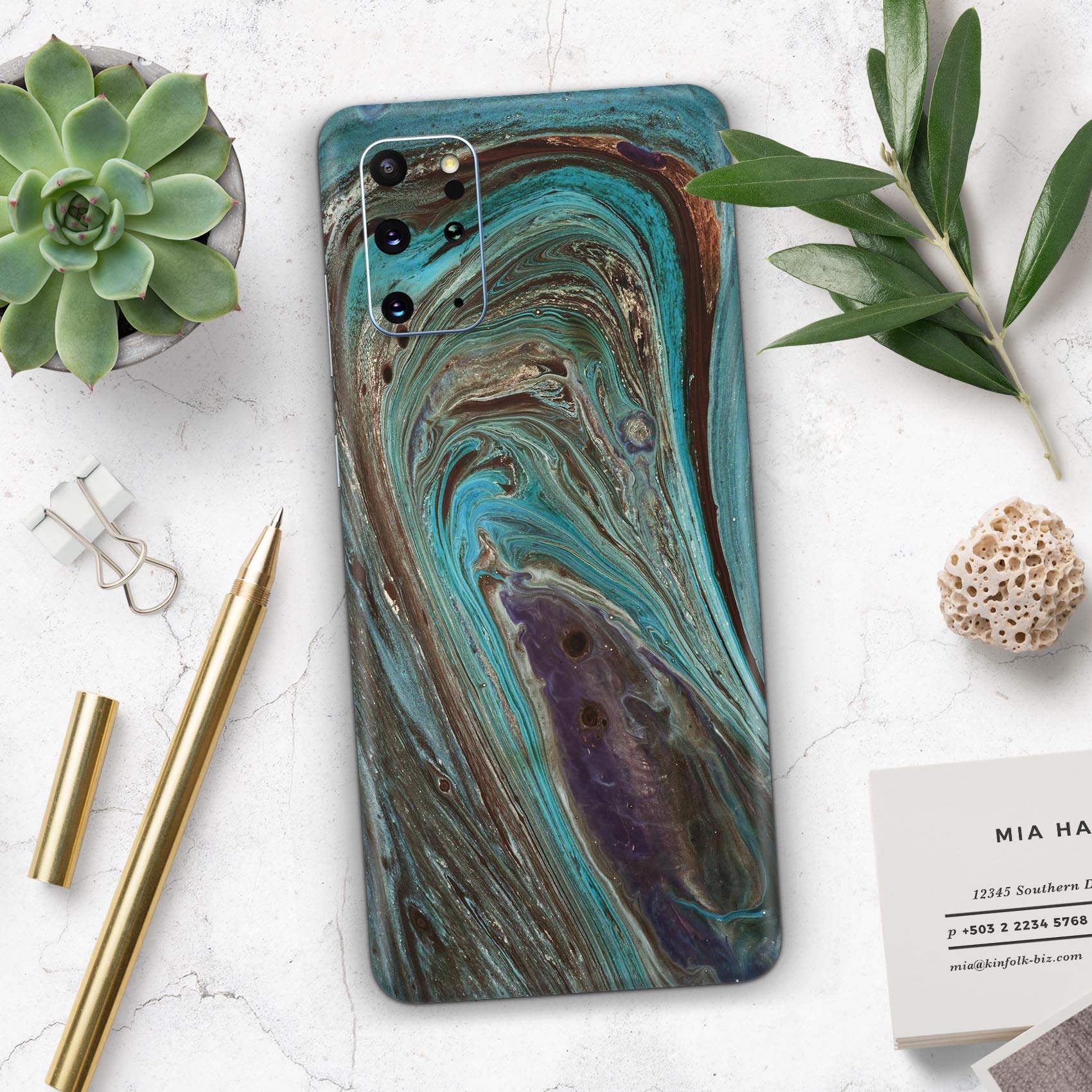 DesignSkinz Swirling Dark Acrylic Marble Protective Vinyl Decal Wrap Skin Cover Compatible with The Samsung Galaxy S20 (Screen Trim & Back Glass Skin)