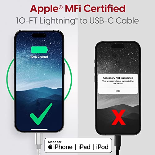 TALK WORKS USB C to Lightning Cable Charger Compatible w/iPhone 14/14 Plus/14 Pro/14 Pro Max, 13/13 Mini/13 Pro/13 Pro Max, 12/12 Mini/12 Pro/12 Pro Max, iPad-10' Braided Cord-MFI Certified (Silver)