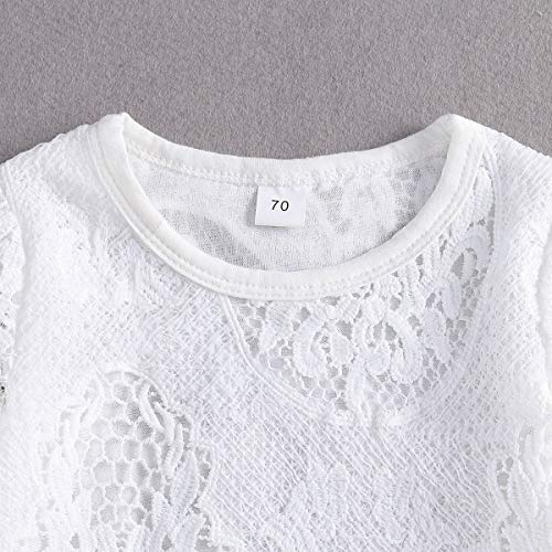 CIYCUIT Newborn Baby Girl Lace Clothes Infant Boho Romper + Ripped Denim Jeans 2Pcs Fall Outfits (Z1 White, 6-12 Months)