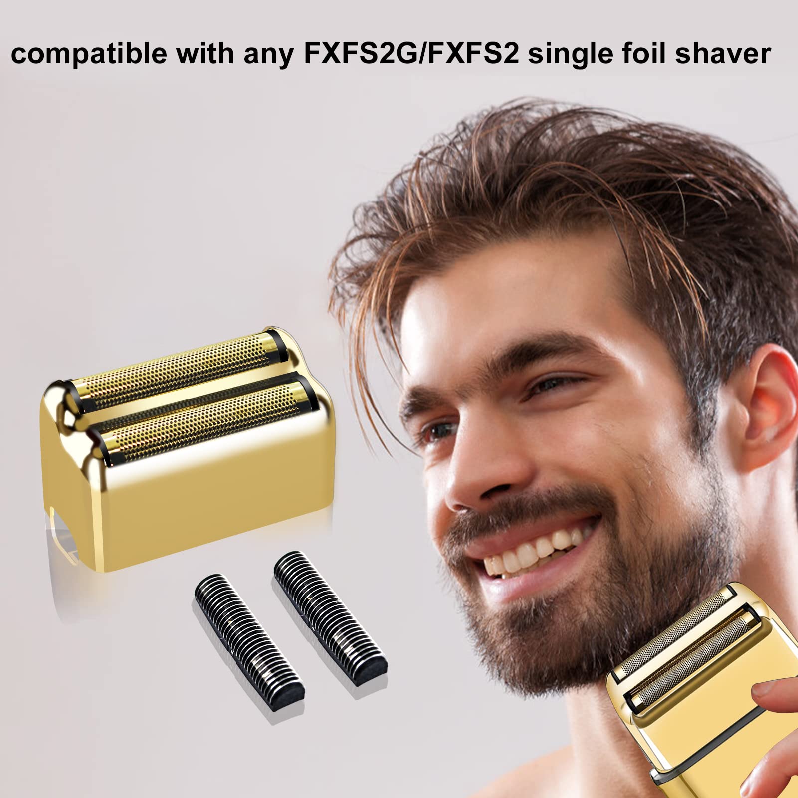 2 Pack Professional Replacement Foil and Cutters for BaBylissPRO Barberology Double Foil Shaver, Compatible with BaBylissPRO Barberology FXFS2 Shaver,Gold