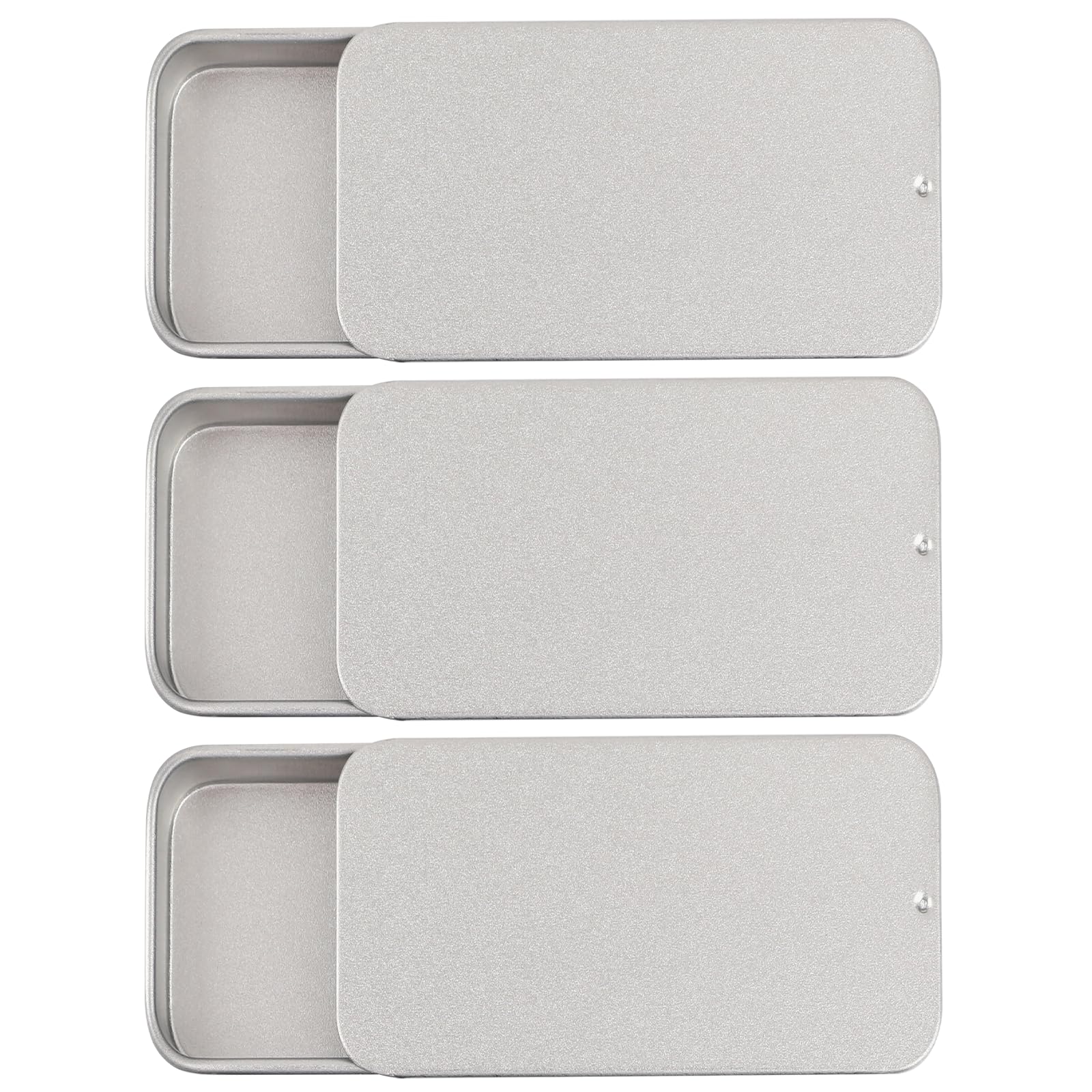 3Pcs Metal Box Containers Empty Slide Top Small Metal Containers 5.5 by 3.34 by 0.47 Inch Rectangular Storage Box Containers for Candies Jewelry Crafts Pills Survival Kit (Silver)