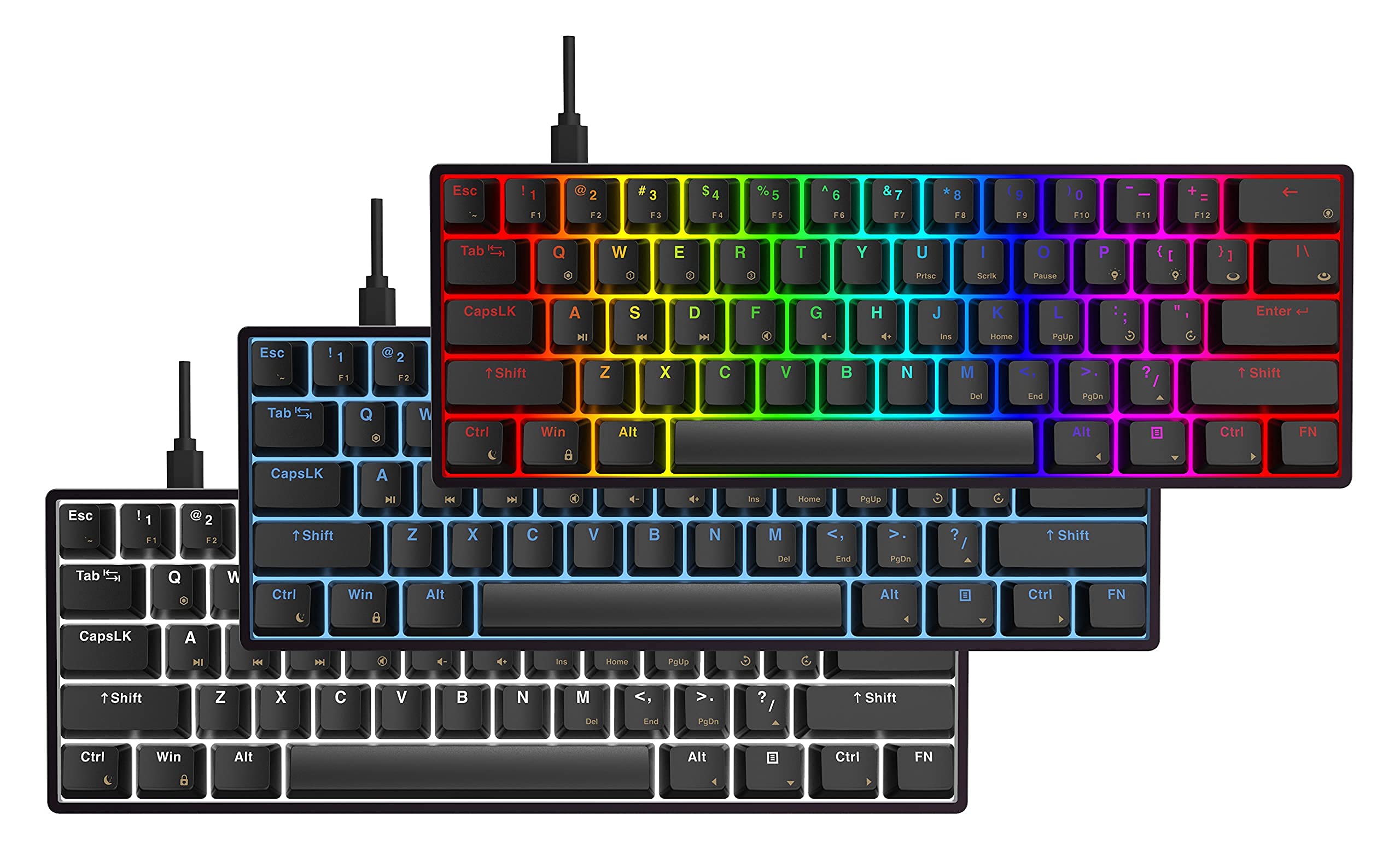 AG AC61M GK61 RGB Gaming Keyboard - 61 Keys Aluminum Case Two USB-C Ports PBT Keycap Hot Swappable Programmable for PC/Mac Gamer (Gateron Optical Blue, Black Color)