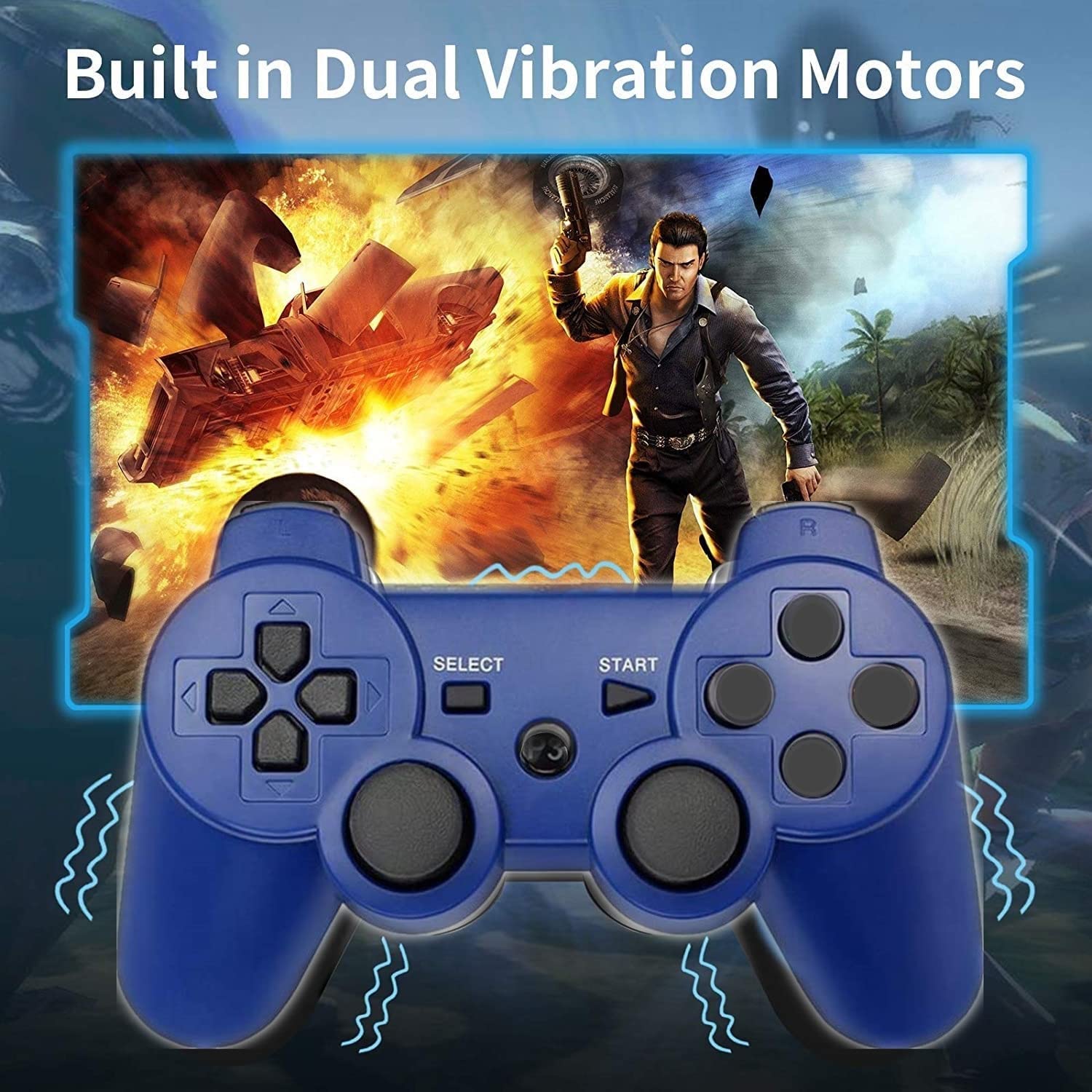 2 Pack PS3 Wireless Controller Playstation 3 Controller Wireless Bluetooth Gamepad with USB Charger Cable for PS3 Console (Red+White)