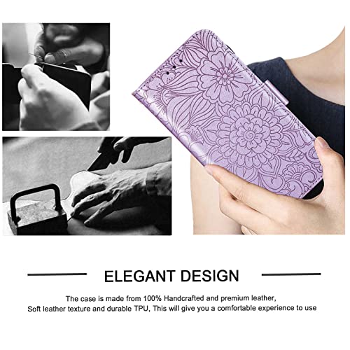 Amnirk iPhone 13 Wallet Case, PU Leather Flip Folio Case [Hand Strap] [3-Slots] Card Holders Pocket for iPhone 13 (Light Purple)