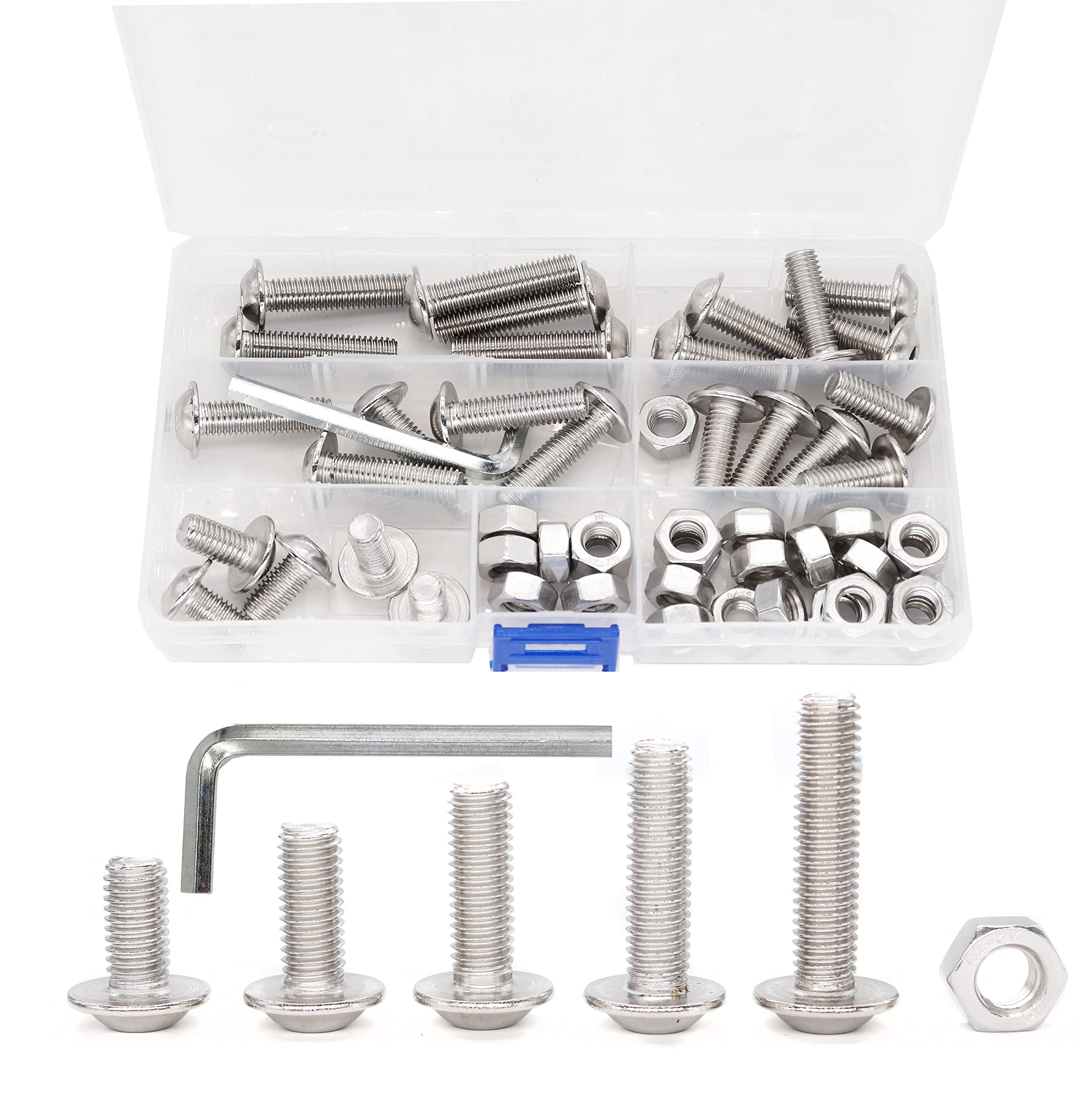 binifiMux 50pcs M8-1.25 x 15mm/ 20mm/ 25mm/ 30mm/ 35mm Flanged Hex Button Head Socket Cap Screws, 304 Stainless Steel / 18-8, Plain Finish, Full Thread