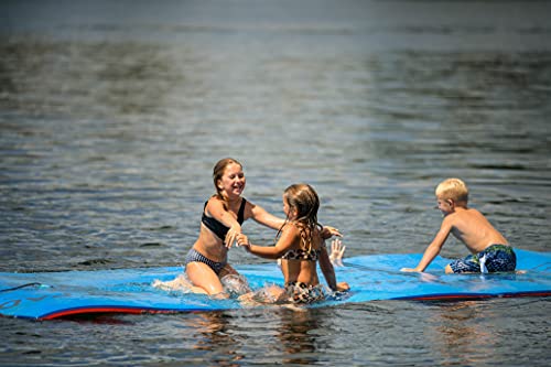 Aqua Lily Pad USA20 All American 20 Foot 2 Layer Water Lake Playground Floating Foam Island Mat with Storage Straps and Pad Protectors, Red and Blue