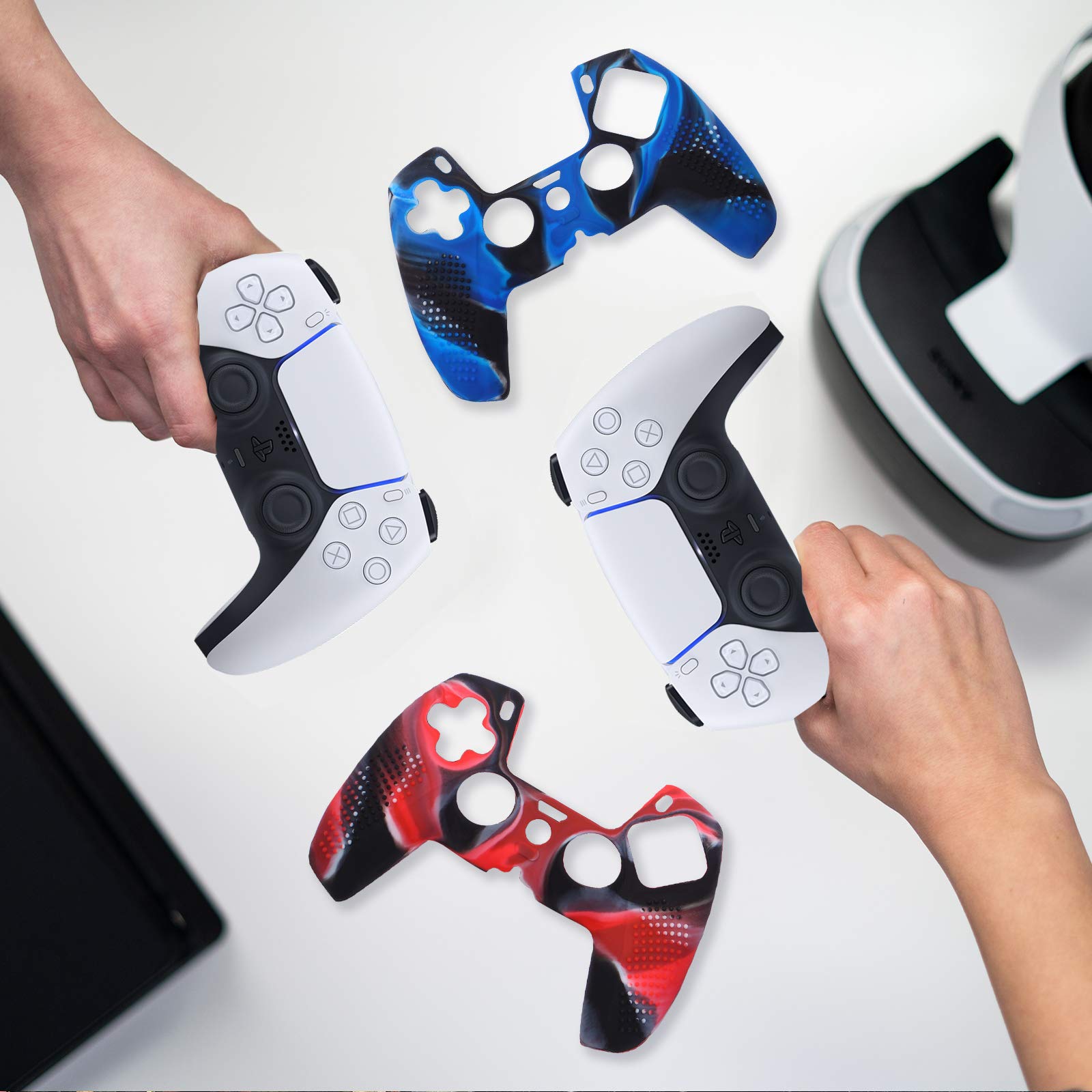 2 Pack PS5 Controller Grip Covers with 4 Thumb Stick Caps, Anti-skid Silicone Protective Cases for PlayStation 5 DualSense Wireless Controller with Silicone Joystick Caps in 2 Different Colors