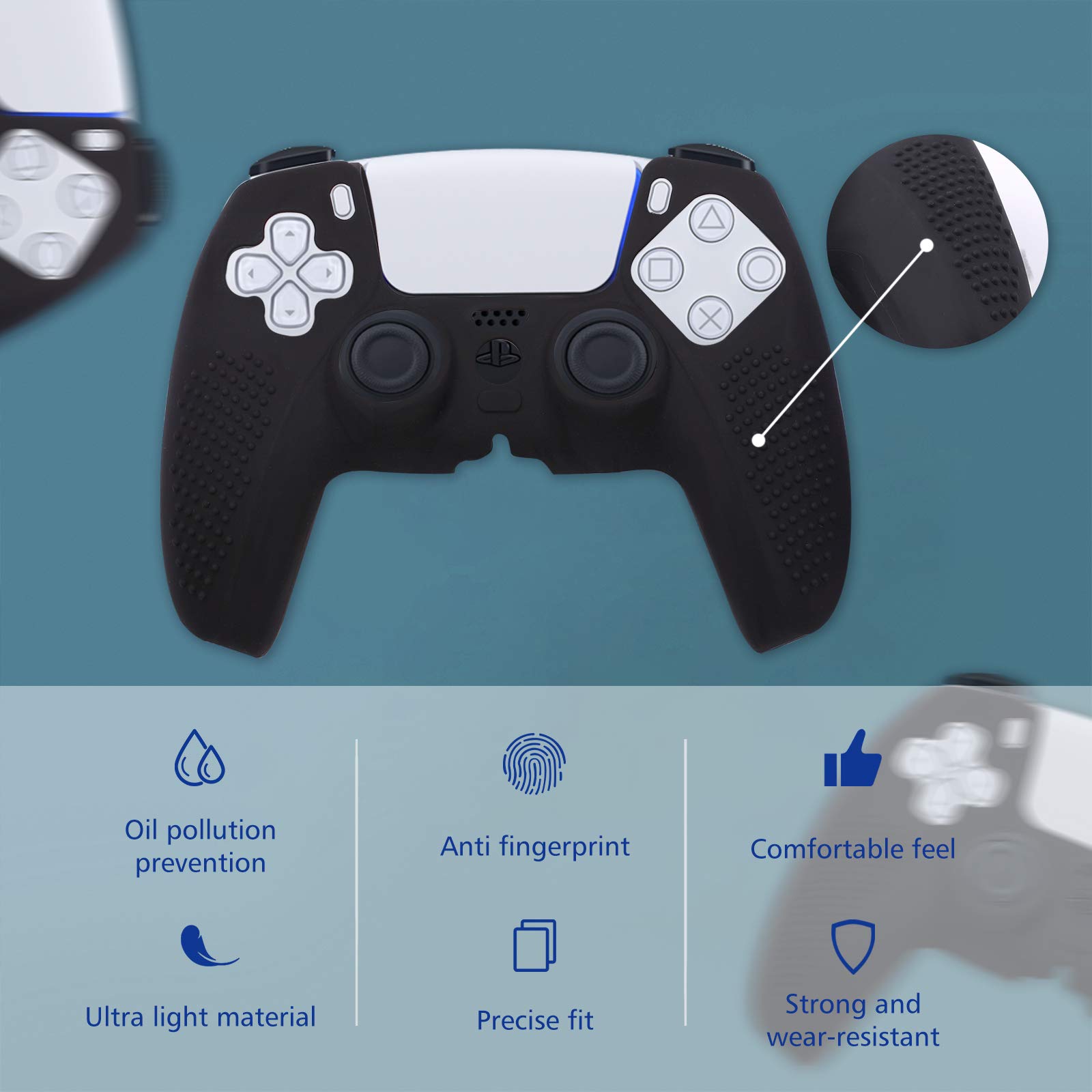 2 Pack PS5 Controller Grip Covers with 4 Thumb Stick Caps, Anti-skid Silicone Protective Cases for PlayStation 5 DualSense Wireless Controller with Silicone Joystick Caps in 2 Different Colors