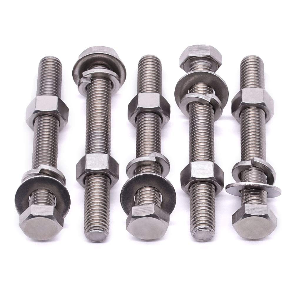 M12 x 65mm (4 Sets) Stainless Steel Hex Bolts with Hex Nuts, Flat Washers and Lock Washers, Hexagon Bolts with Nuts and Washers, Full Thread Coveraage, Coarse Thread UNC