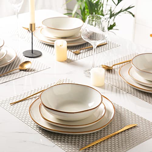 AmorArc Ceramic Dinnerware Sets,Handmade Reactive Glaze Plates and Bowls Set,Highly Chip and Crack Resistant | Dishwasher & Microwave Safe,Service for 4 (12pc)