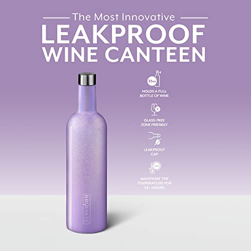 BrüMate Winesulator 25 Oz Triple-Walled Insulated Wine Canteen Made Of Stainless Steel, 24-hour Temperature Retention, Shatterproof, Comes With Matching Silicone Funnel (Glitter Violet)