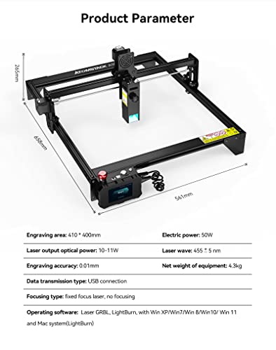 ATOMSTACK A10 pro 50W DIY Laser Cutter and Engraver Machine, 10W Output Power, Eye Protection Compressed Spot 11000mm/min Diode Laser Engraving for Metal and Wood, 410x400mm