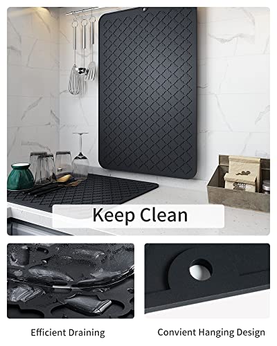 AMOAMI-Dish Drying Mats for Kitchen Counter Heat Resistant Mat Kitchen Gadgets Kitchen Accessories (16" x 24", BLACK)