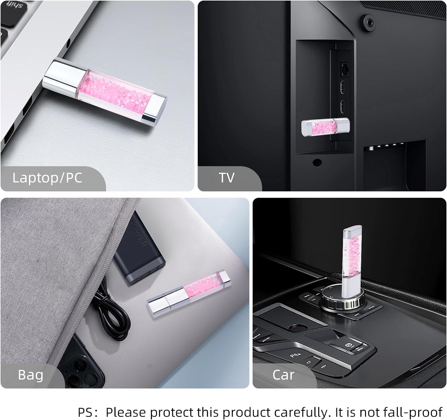 USB Flash Drive 32GB, BorlterClamp Cute Pink Crystal Thumb Drive Novelty Pen Drive Memory Stick