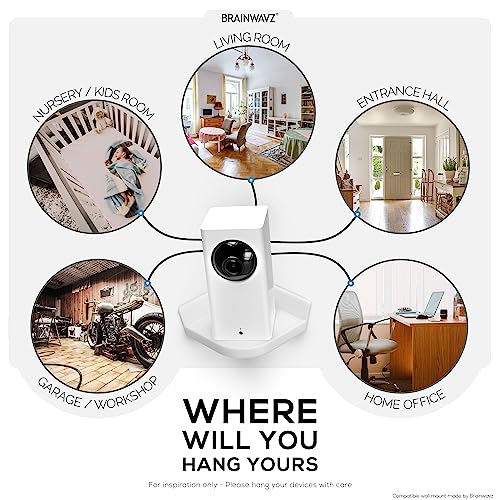 BRAINWAVZ [EOL] Screwless Corner Wall Mount Kit Compatible with Wyze Cam V2, Tilted Holder, Watch Crib, Kids, Cashier etc, Strong VHB Stick On, Easy to Install, No Tools, No Drilling (White) [EOL]