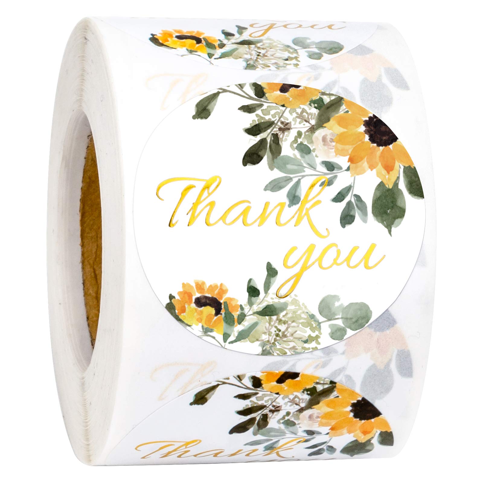 BIOBROWN Shipping Stickers Thank You Gold Foil Sunflower Painting Gift Wrap Stickers, Business Stickers 2 x 2 Inch-500 Total Labels