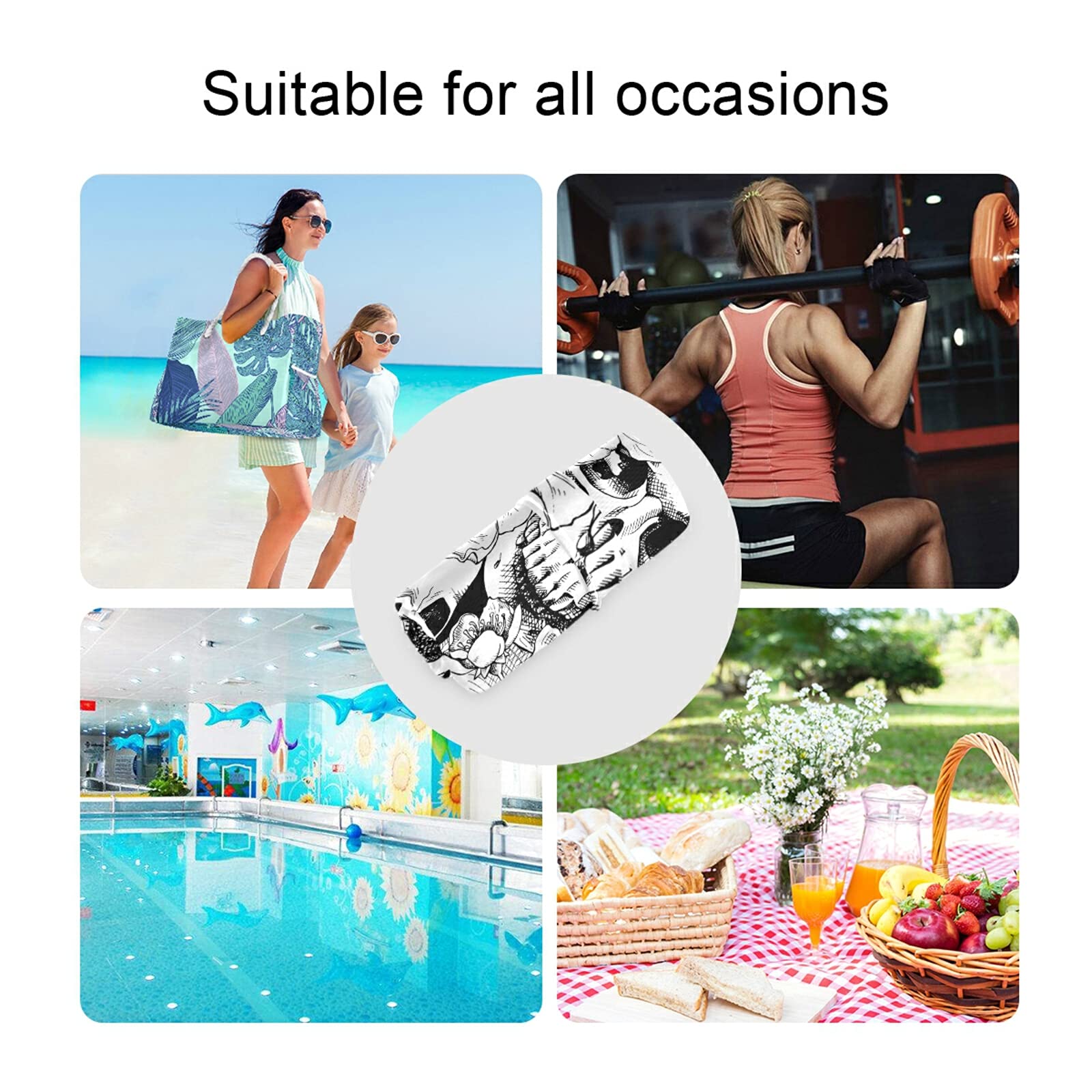 xigua 2 Pack Wet Dry Bags for Cloth Diaper Waterproof Swimsuits Bag with Handle Wristlet for Travel Beach Pouch, Abstract Skull Black White