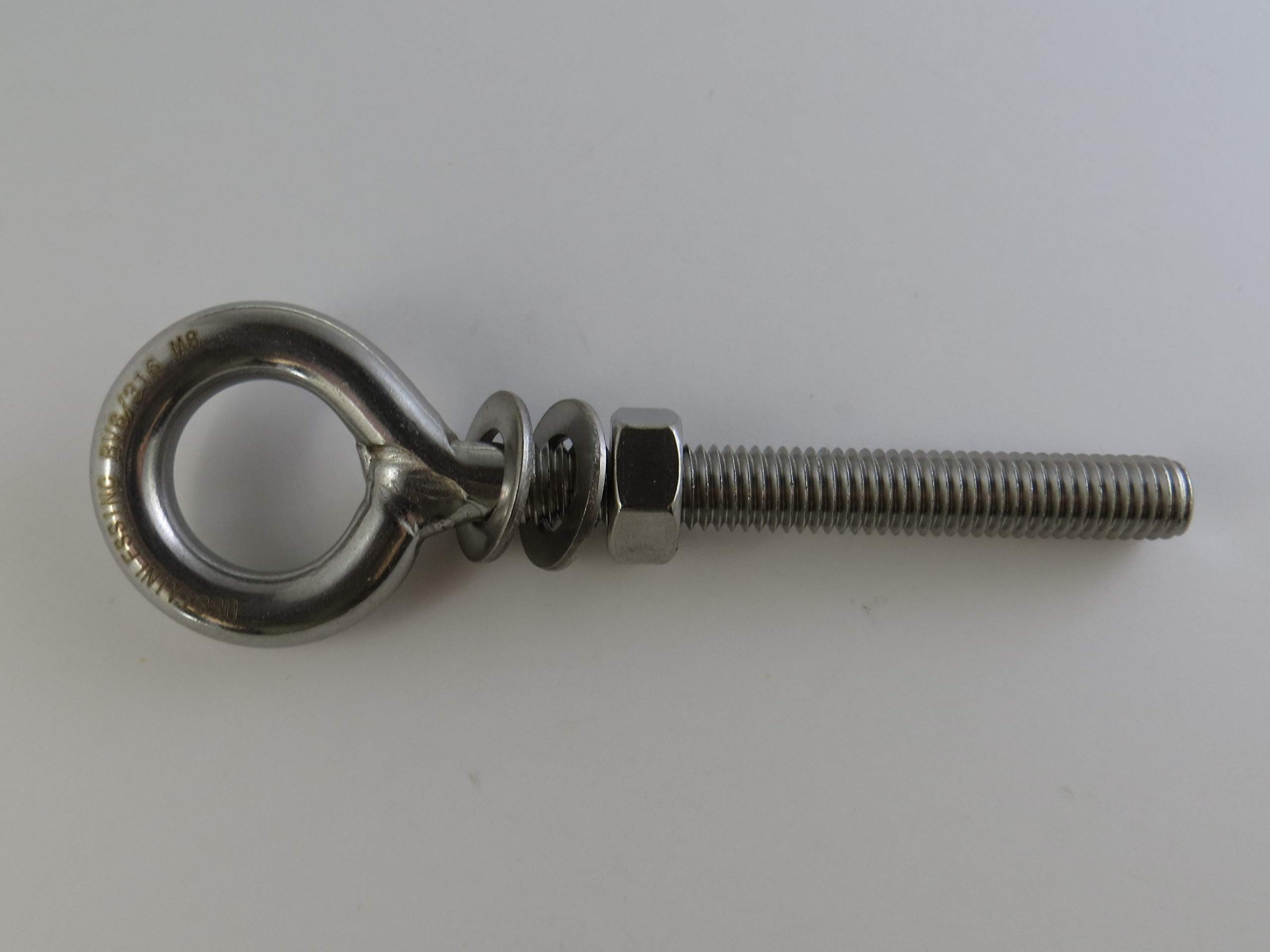 US STAINLESS 2 Pieces Stainless Steel 316 M8 Eye Bolt 8mm x 60mm (5/16" x 2 3/8") Marine Grade Pitch of 1.25