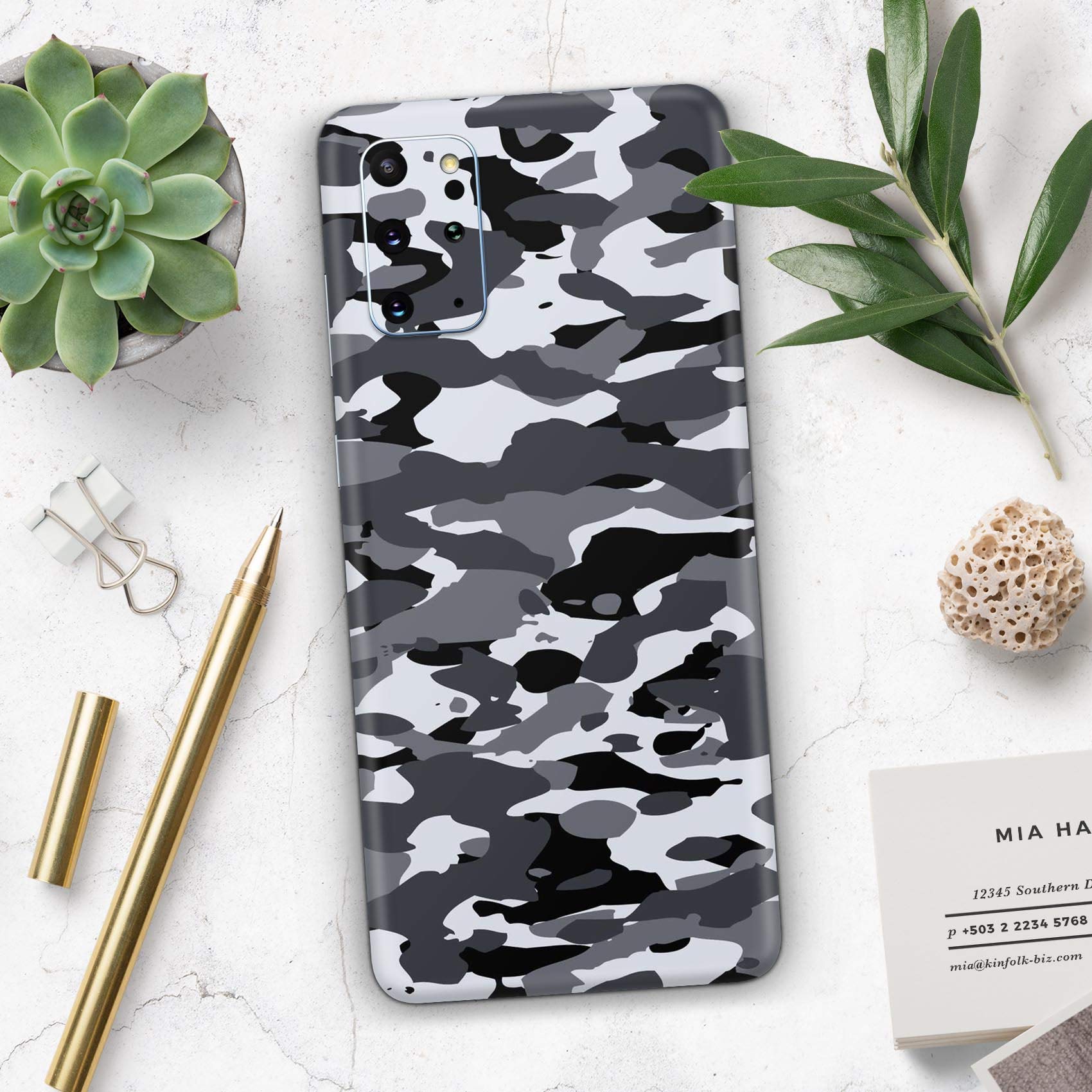 DesignSkinz Traditional Black & White Camo Protective Vinyl Decal Wrap Skin Cover Compatible with The Samsung Galaxy S20 (Screen Trim & Back Glass Skin)