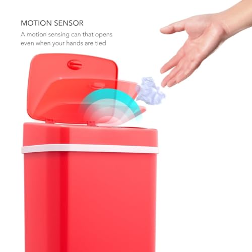 3.2 Gallon Red Rectangular Motion Sensor Trash Can Rectangle Plastic Decorative Bag Fastener