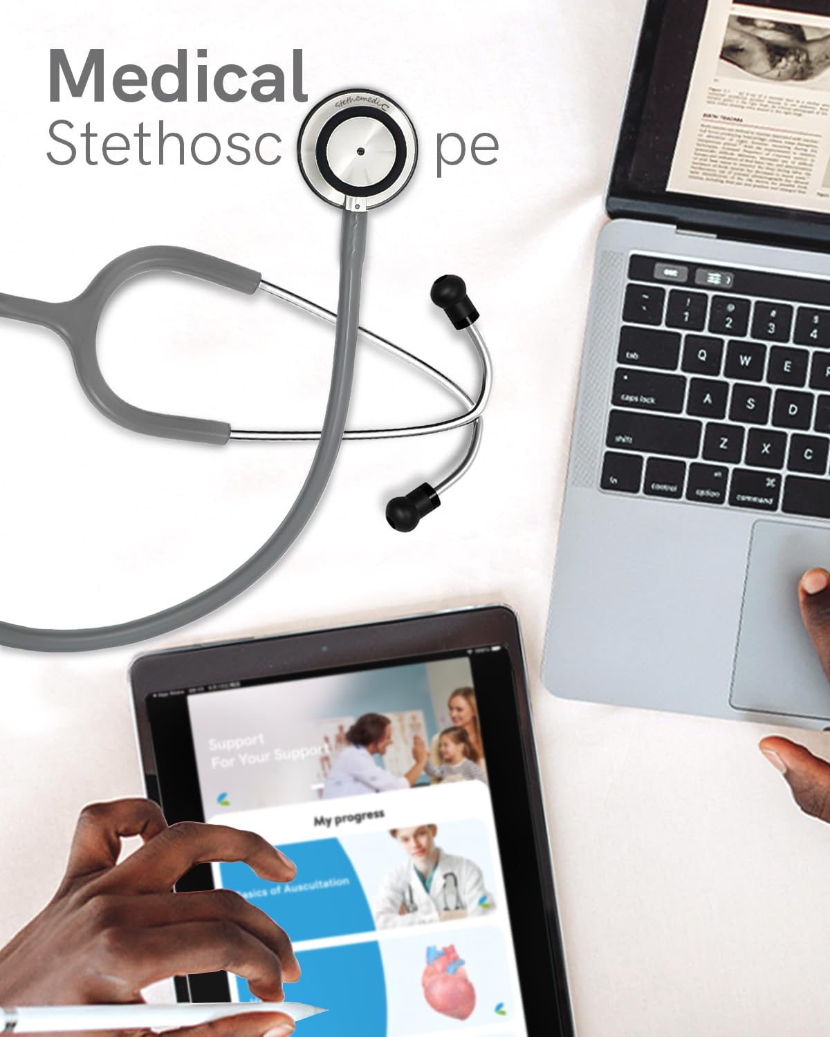 FriCARE Dual Head Stethoscope - Stethoscopes for Nurses, Medical Nursing Students, Paramedics/EMT/LVN/VNA Backup - FSA/HSA Eligible Estetoscopio, Haze Grey Tube, Stainless Steel Chestpiece