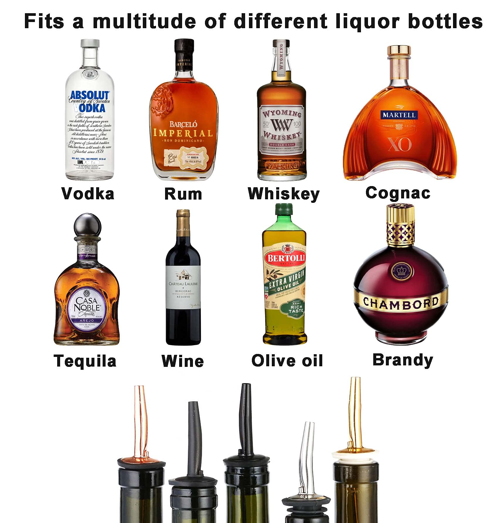 24 Pcs Stainless Steel Liquor Pour Spouts Set, Liquor Bottle Pourers with Rubber Dust Caps for Pours Liquid, Olive Oil, Wine, Vinegar (Rose Gold-24 Pack)