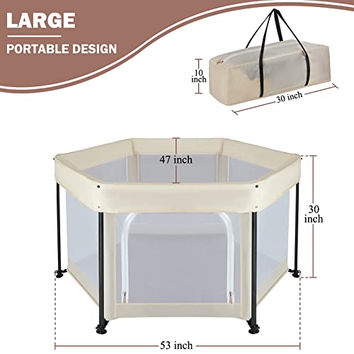 Bend River Portable Baby Playpen with Padded Floor, Toddler Beach Tent with Detachable Canopy, Play Yard for Indoor and Outdoor White